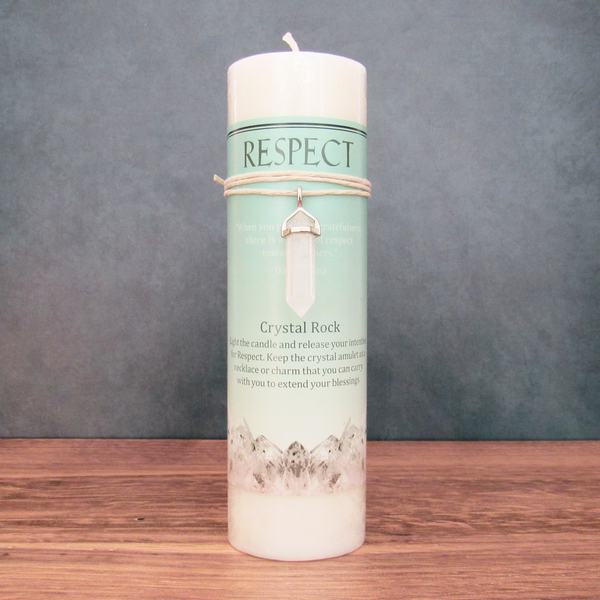 Respect Pillar Candle with Clear Quartz Pendant – Grove and Grotto