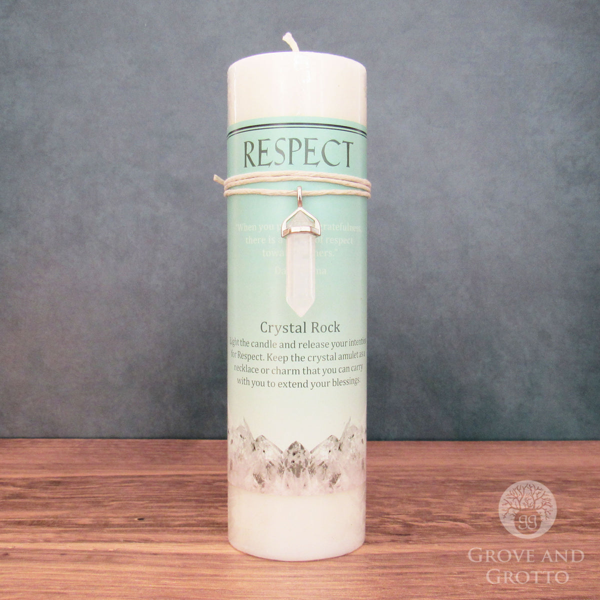 Respect Pillar Candle with Clear Quartz Pendant – Grove and Grotto