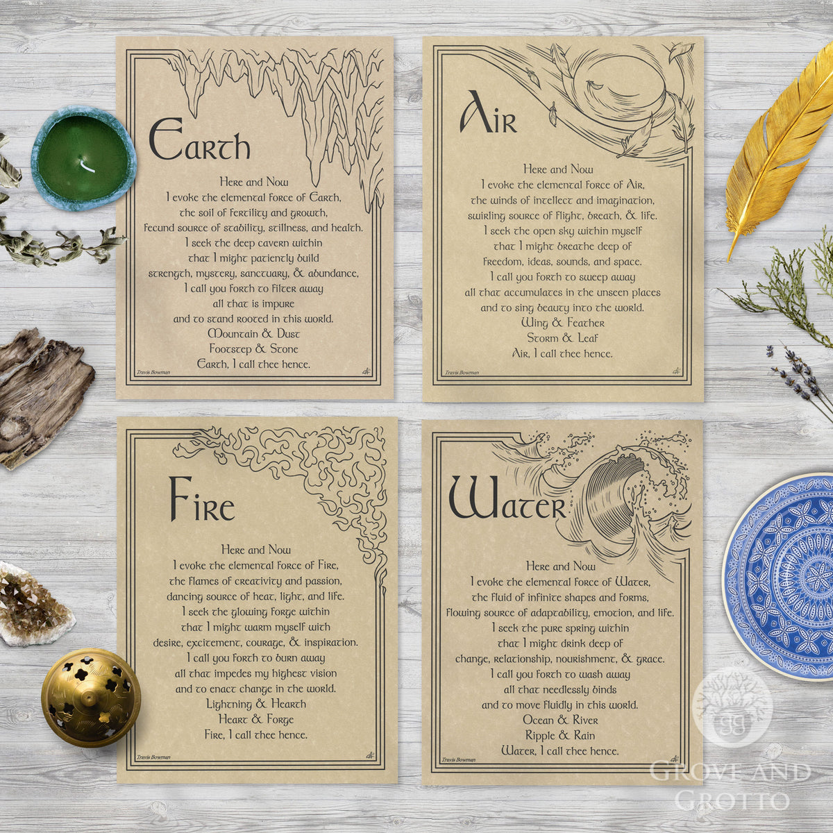 Set of Four Elements Parchment Posters (8.5" x 11") – Grove and Grotto