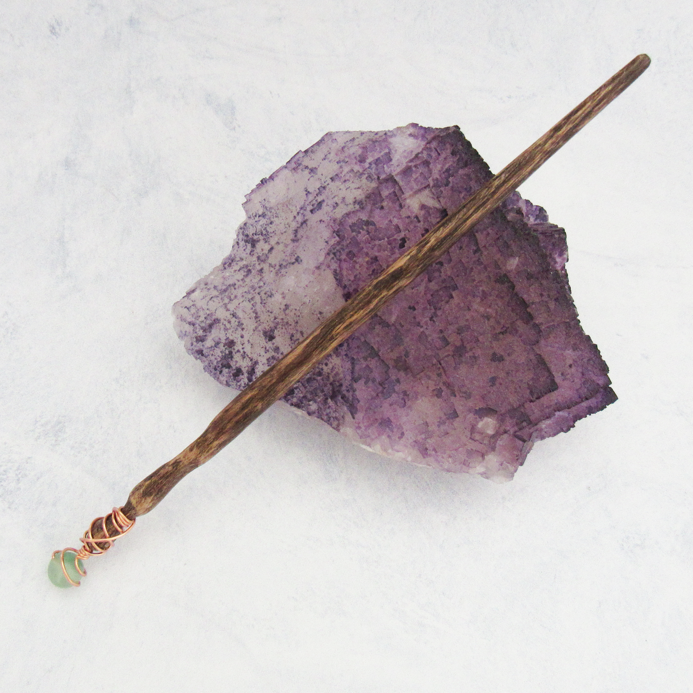 Oak Wand with Green Fluorite Sphere – Grove and Grotto