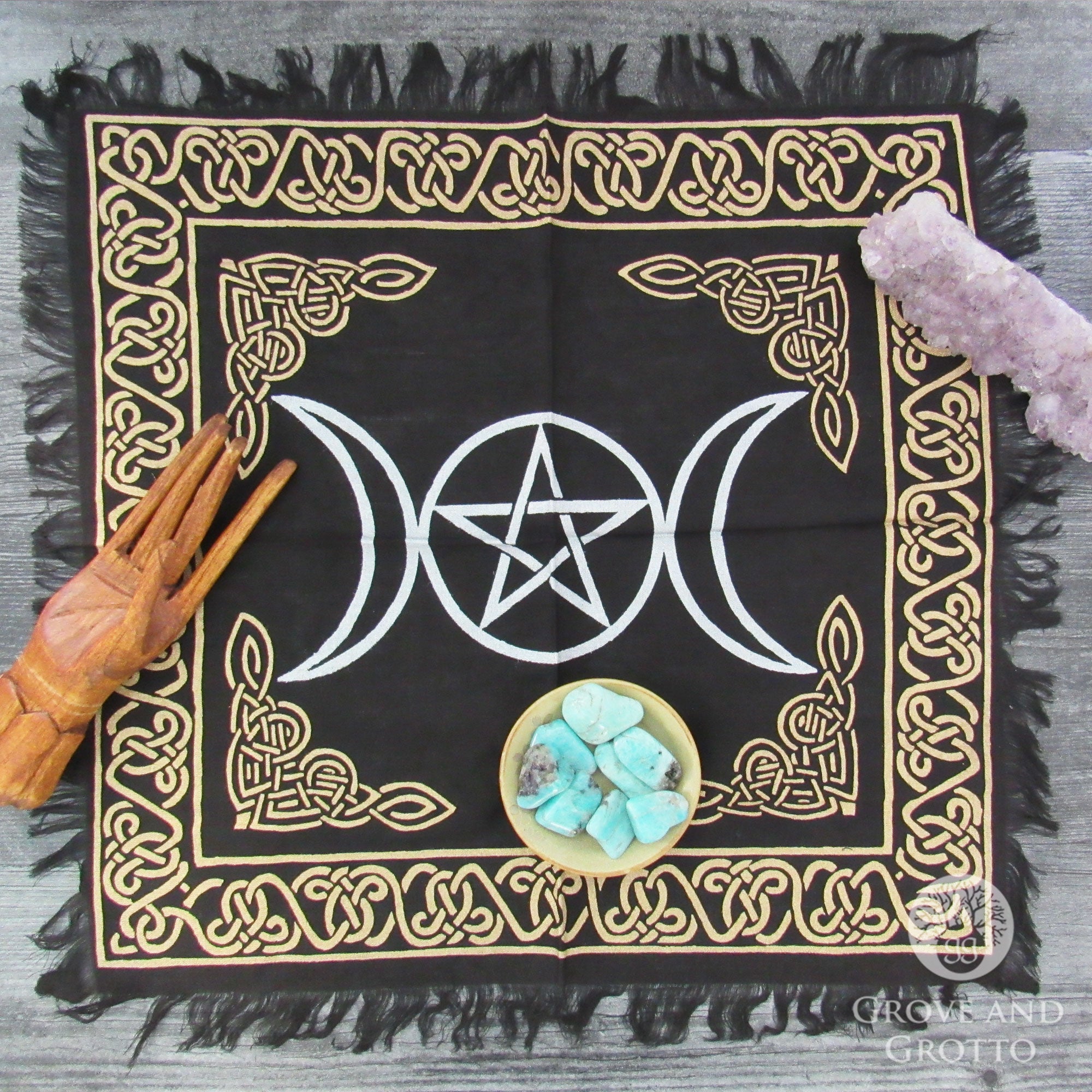 Triple Moon Altar Cloth (18 Inches) - Silver and Gold – Grove and Grotto