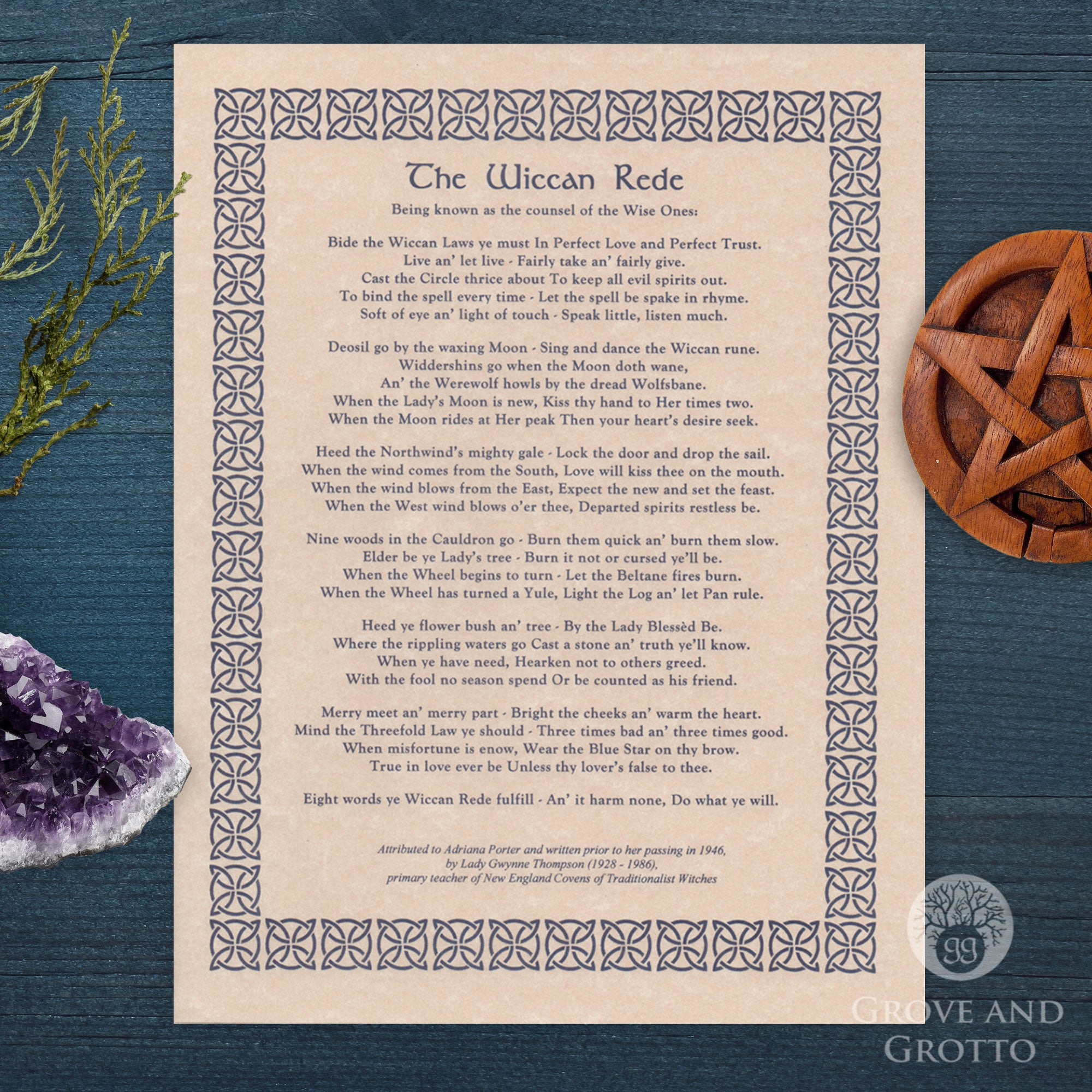 Wiccan Rede (Long Poem) Parchment Poster (8.5" x 11") – Grove and Grotto