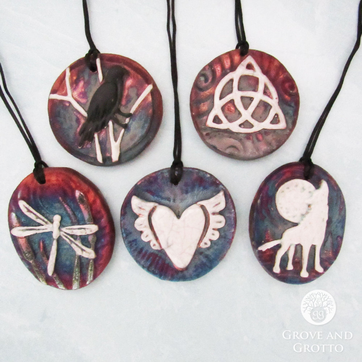 Raven Raku Medallion with Cord – Grove and Grotto