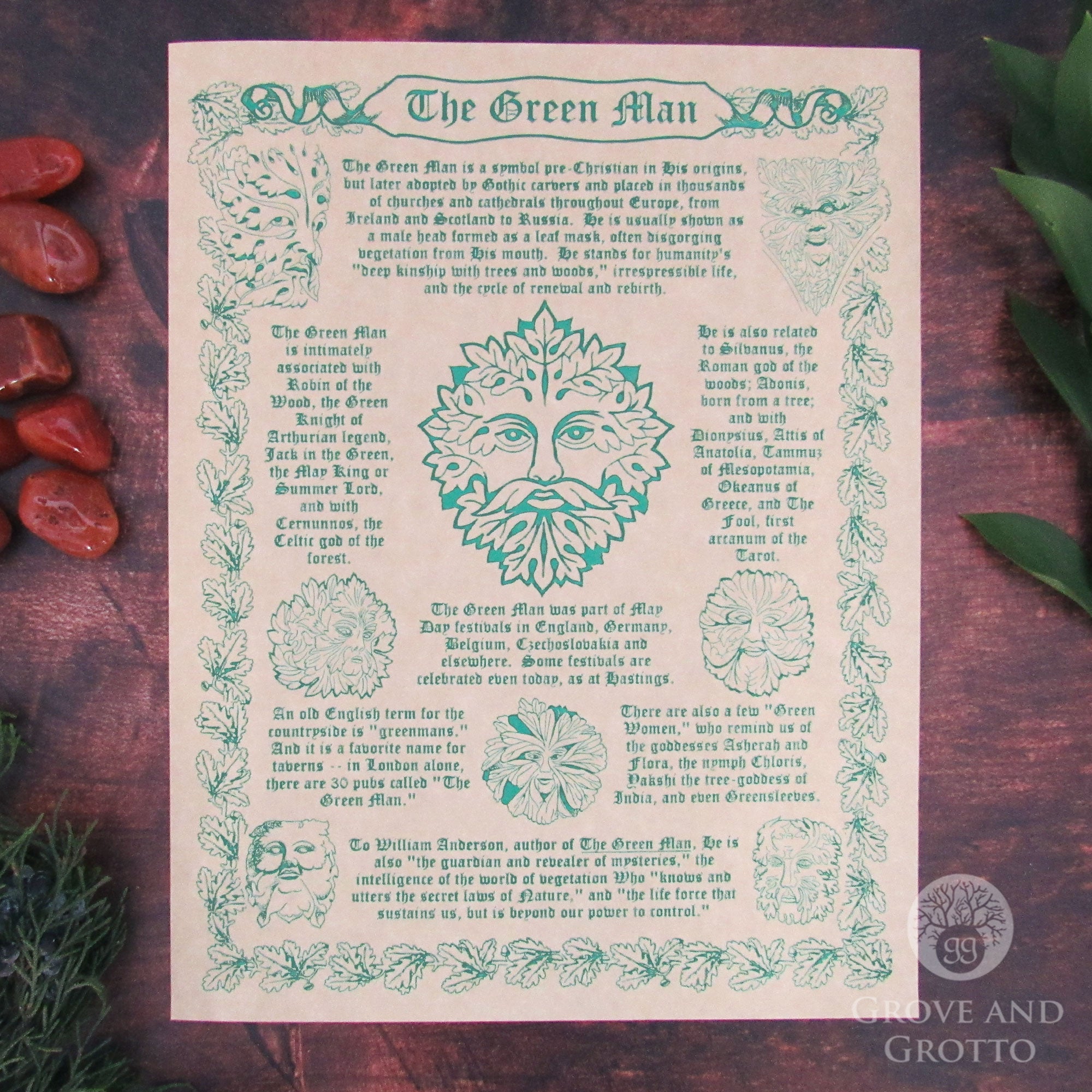 Green Man Parchment Poster (8.5" x 11") – Grove and Grotto