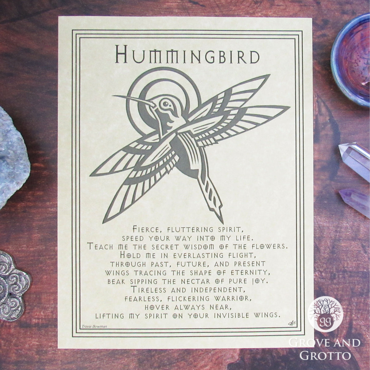 Hummingbird Prayer Parchment Poster (8.5" x 11") – Grove and Grotto