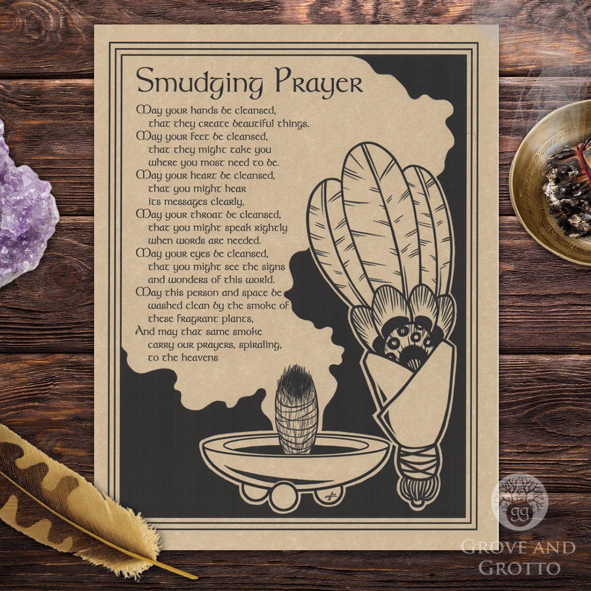 Smudging Prayer Parchment Poster (8.5" x 11") – Grove and Grotto
