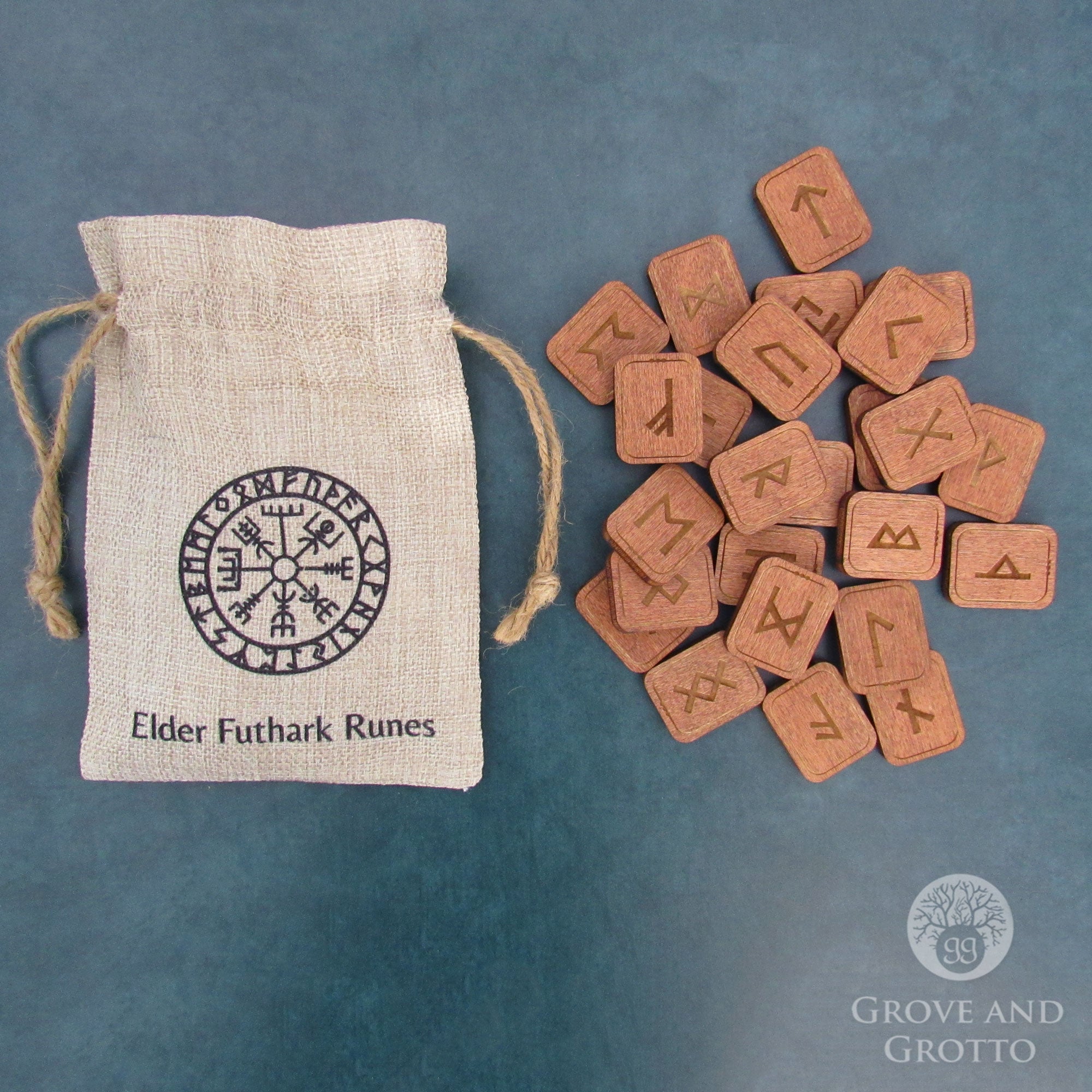 Wooden Rune Set with Printed Bag – Grove and Grotto