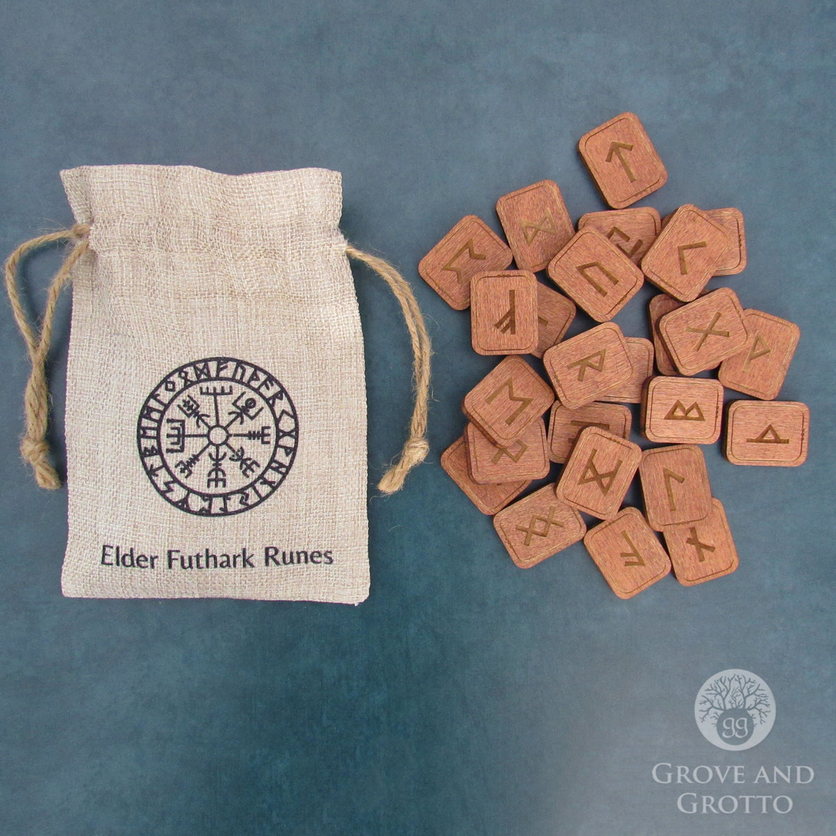 Wooden Rune Set with Printed Bag – Grove and Grotto